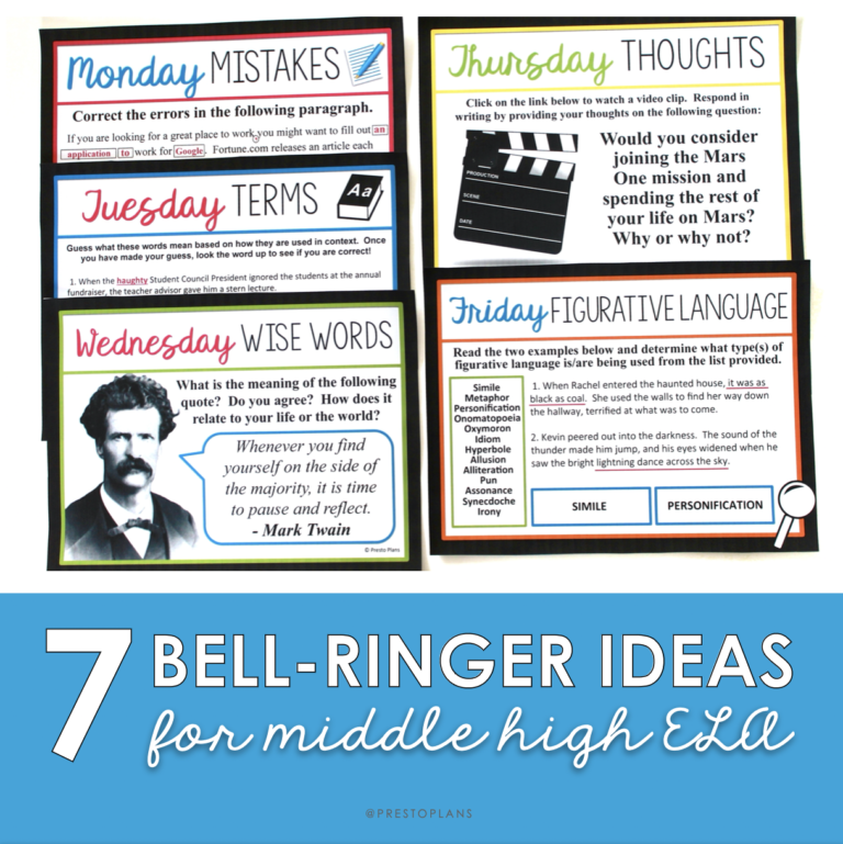 7 Bell Ringer Ideas For Middle & High School English - Presto Plans