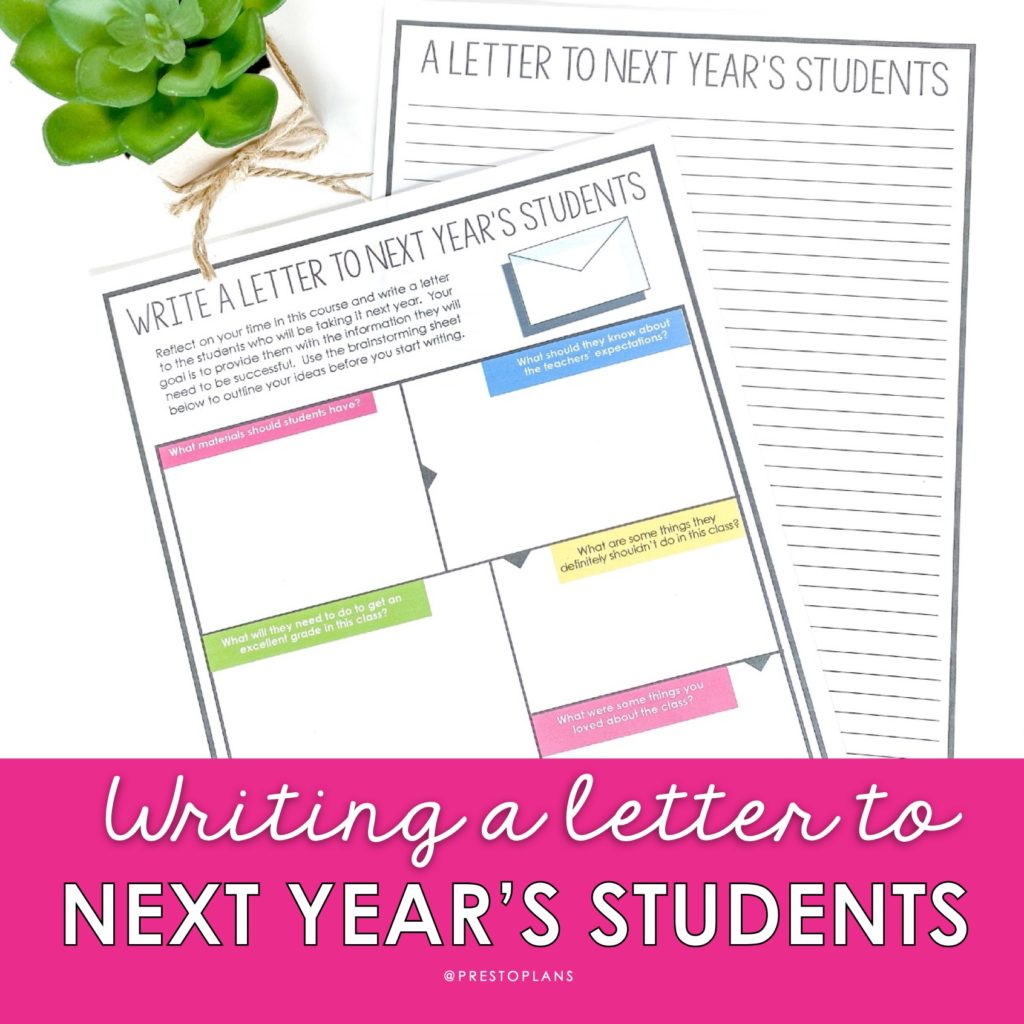 End of the Year Activity: Write a Letter to Next Year's Students ...