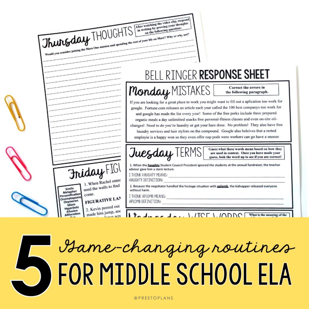 5 Game Changing Routines for Middle School ELA - Presto Plans