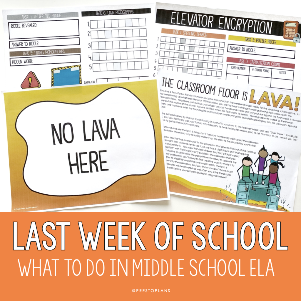 What to Do the Last Week of School in Middle School ELA - Presto Plans