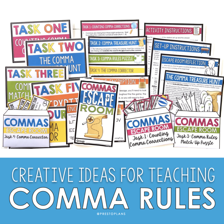 Creative Activities for Teaching Comma Rules in ELA - Presto Plans