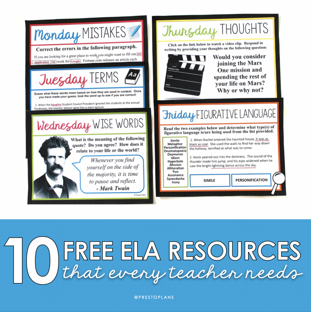 10 Free ELA Resources That Every Middle and High School Teacher Needs ...