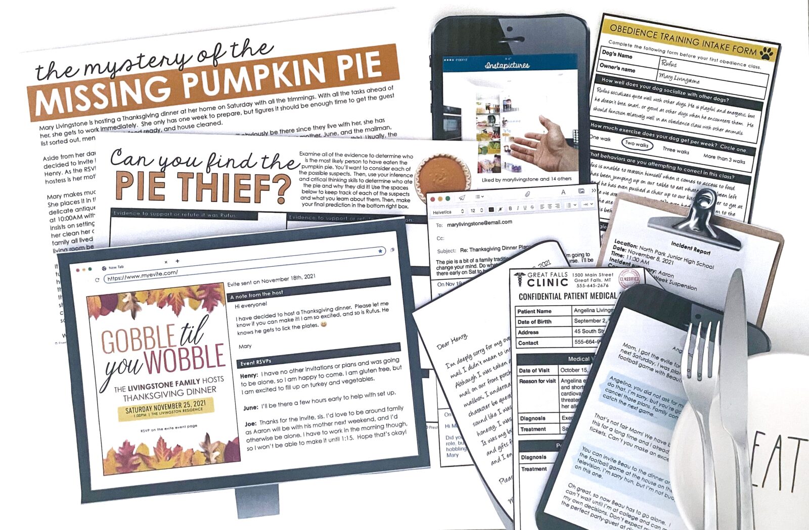 Thanksgiving Lesson for Middle School ELA - Pumpkin Pie Reading Mystery ...