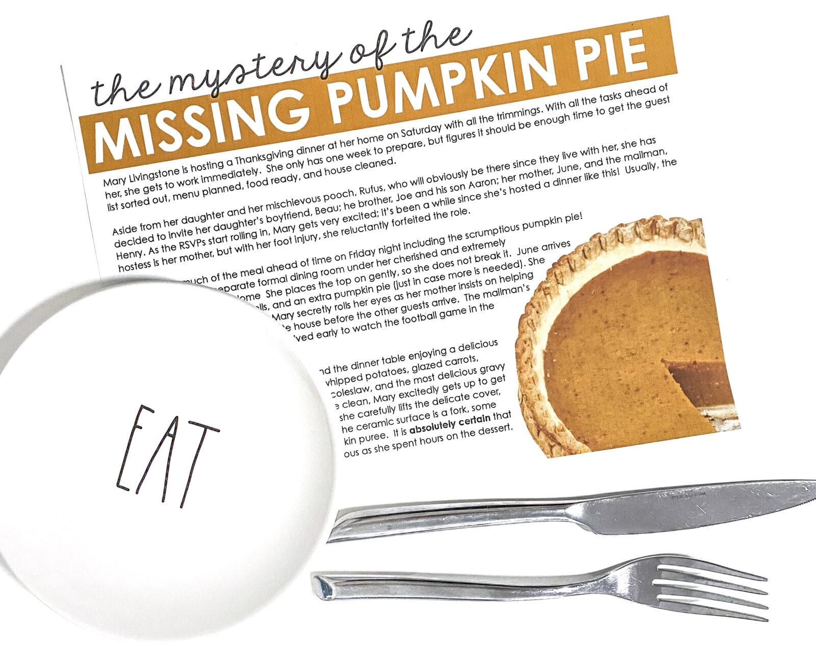 Thanksgiving Lesson for Middle School ELA - Pumpkin Pie Reading Mystery ...