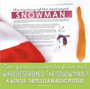 Winter Lesson for Middle School ELA - Snowman Reading Mystery - Presto ...