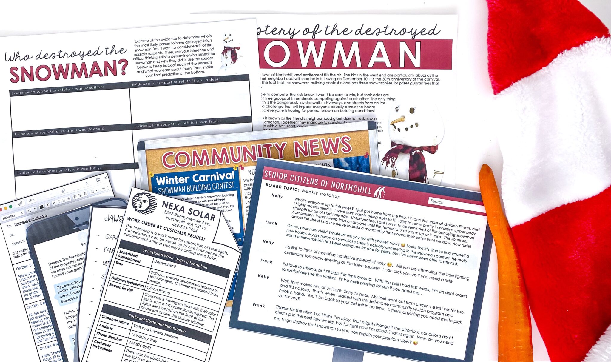 Winter Lesson for Middle School ELA - Snowman Reading Mystery - Presto ...