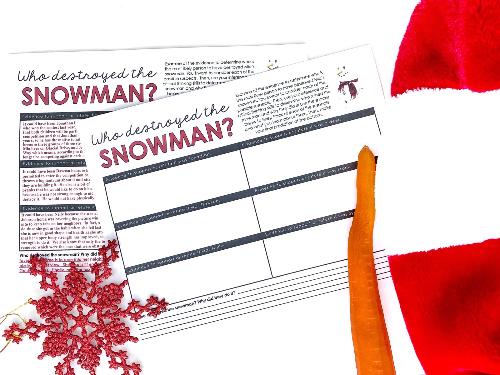 Winter Lesson for Middle School ELA - Snowman Reading Mystery - Presto ...